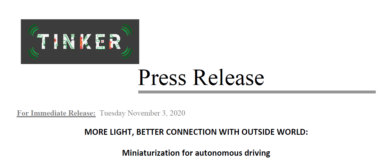 1st Press Release - TINKER : TINKER